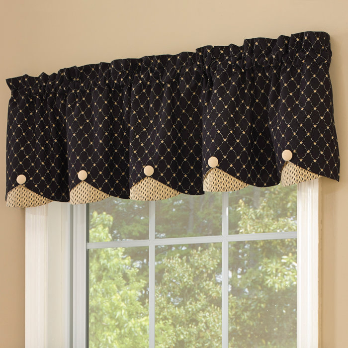 Alcott Hill® Alonnah Polka Dots Cotton Tailored 58'' W Window Valance in Black | Wayfair